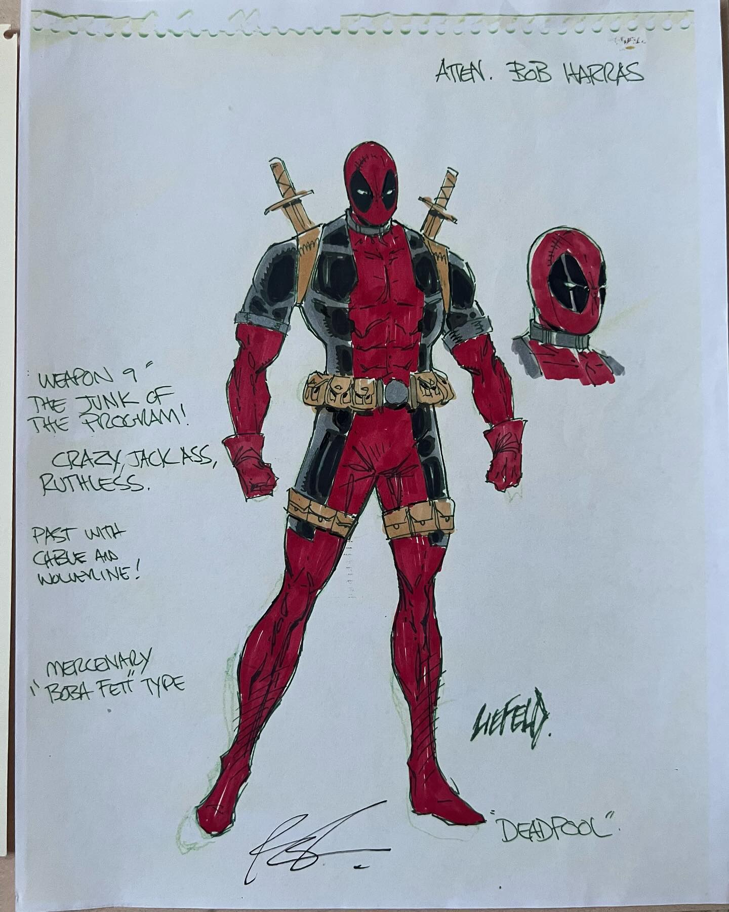 Early Deadpool Sketch (Colored) by Rob Liefeld with Boba Fett as a ...